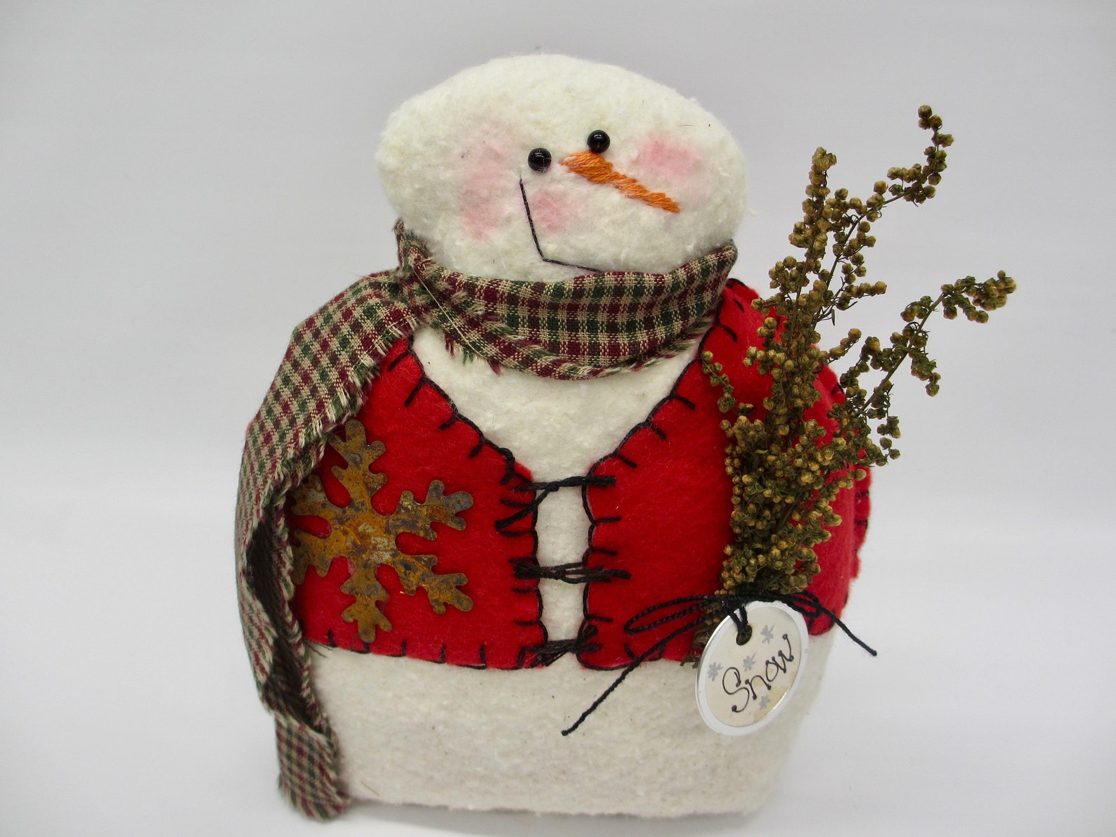 Handmade Primitive Snowman | Vested Snowman | Fabric Snowman | Holiday ...