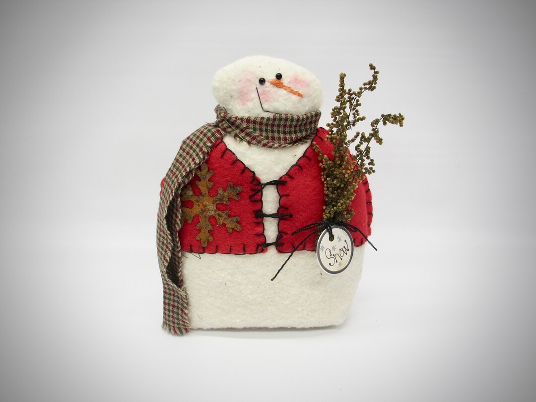 Handmade Primitive Snowman | Vested Snowman | Fabric Snowman | Holiday ...