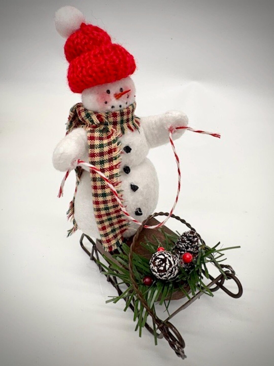 Handmade Sledding Snowman | Plush Snowman on Sled | Country Rustic ...