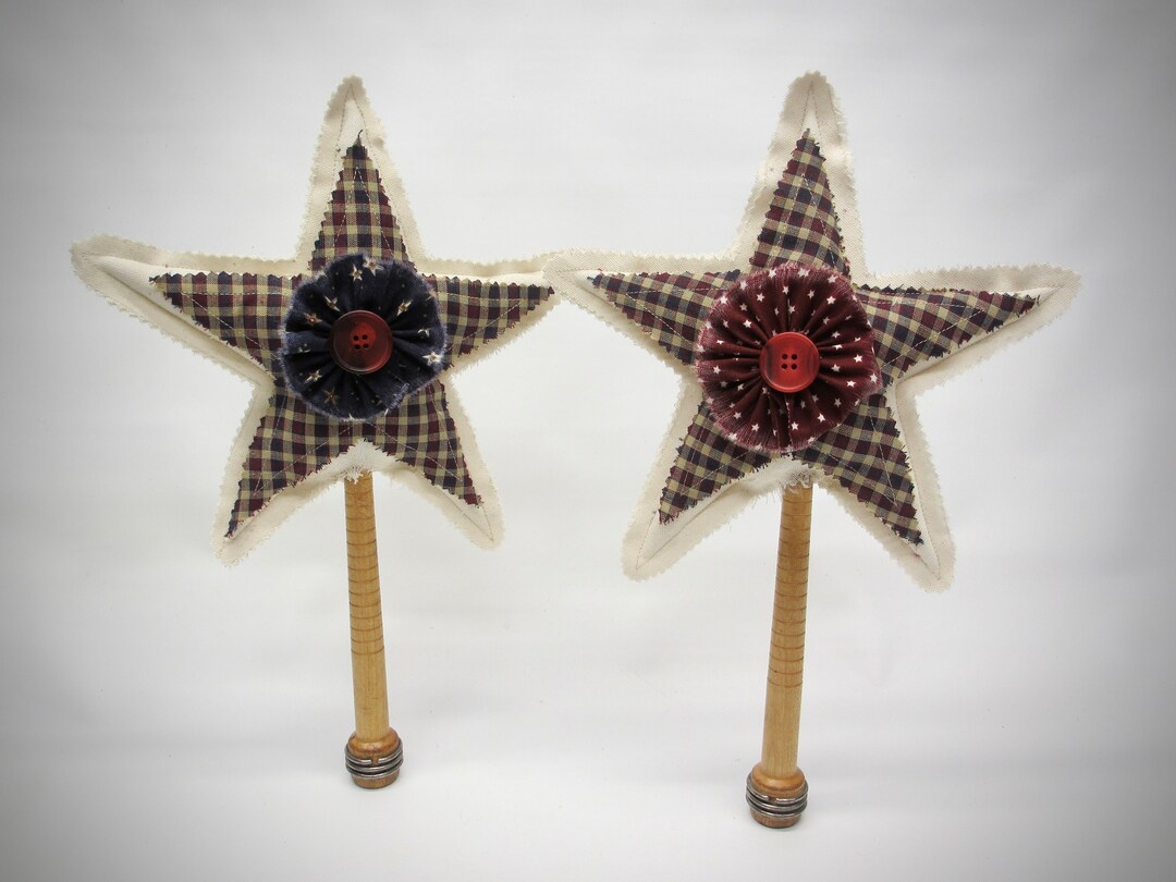 Americana Folk Art Primitive Fabric Star on Vintage Bobbin | Shelf ...