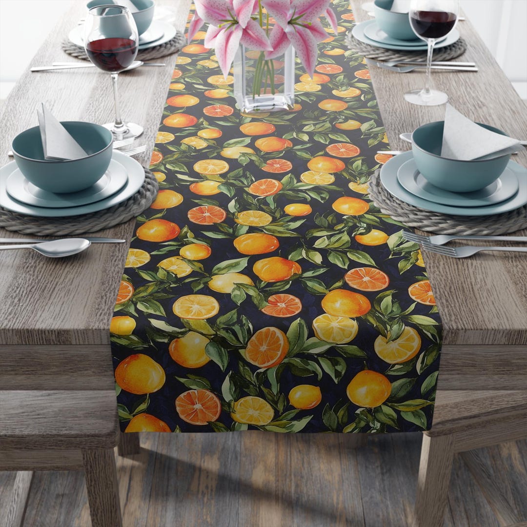 Citrus Fruits Table Runner, Watercolor Style Table Decor, Dining Decor ...