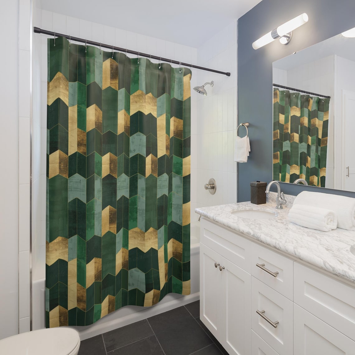 Green and Gold Emerald Shower Curtain, Bathroom Decor - Etsy
