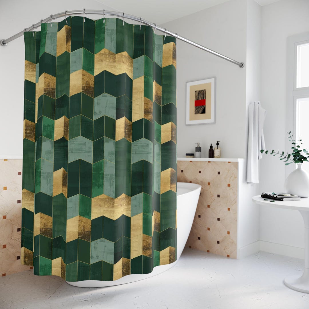 Green and Gold Emerald Shower Curtain, Bathroom Decor - Etsy
