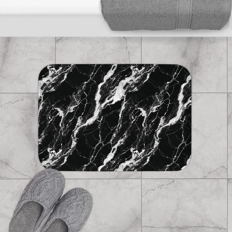 Black and White Marble Bath Mat, Non-slip Shower Rug - Etsy