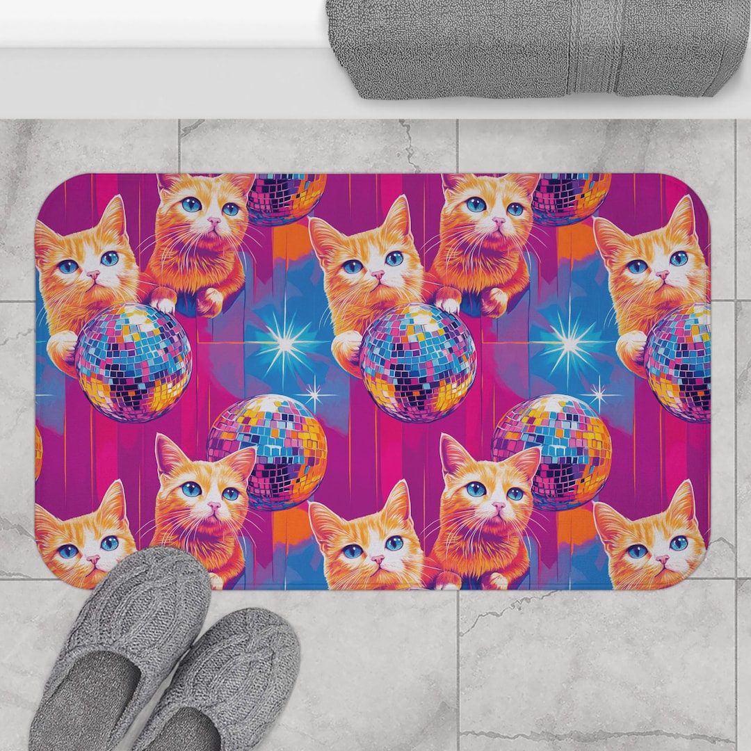 Cat and Disco Lover Bath Mat, Cats Bathroom Rug, Disco Bathroom Home ...