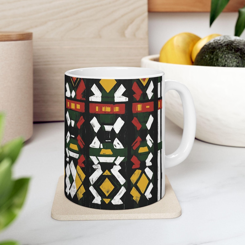 African Themed Ceramic Mug, Ethnic Design Cup, Kitchen Decor, Coffee ...