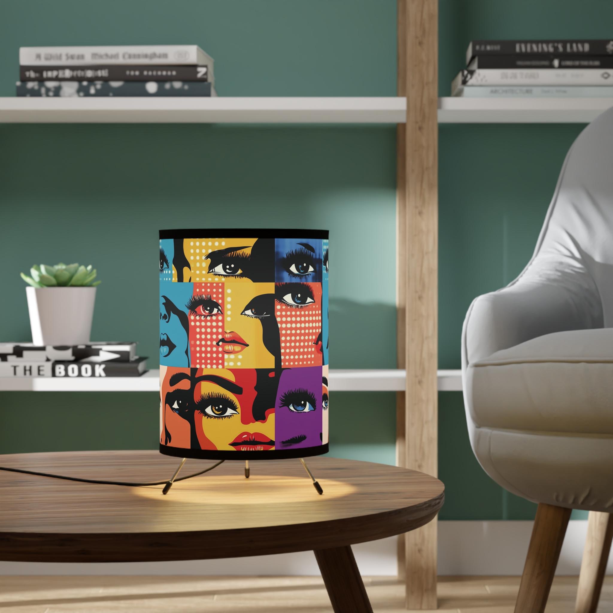 Retro Faces Pattern Tripod Lamp - Etsy