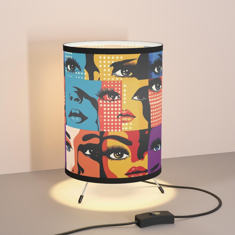 Retro Faces Pattern Tripod Lamp - Etsy