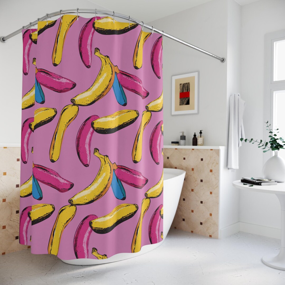 Retro Pop Art Bananas Shower Curtain, Colorful Fruit Pattern, Banana ...