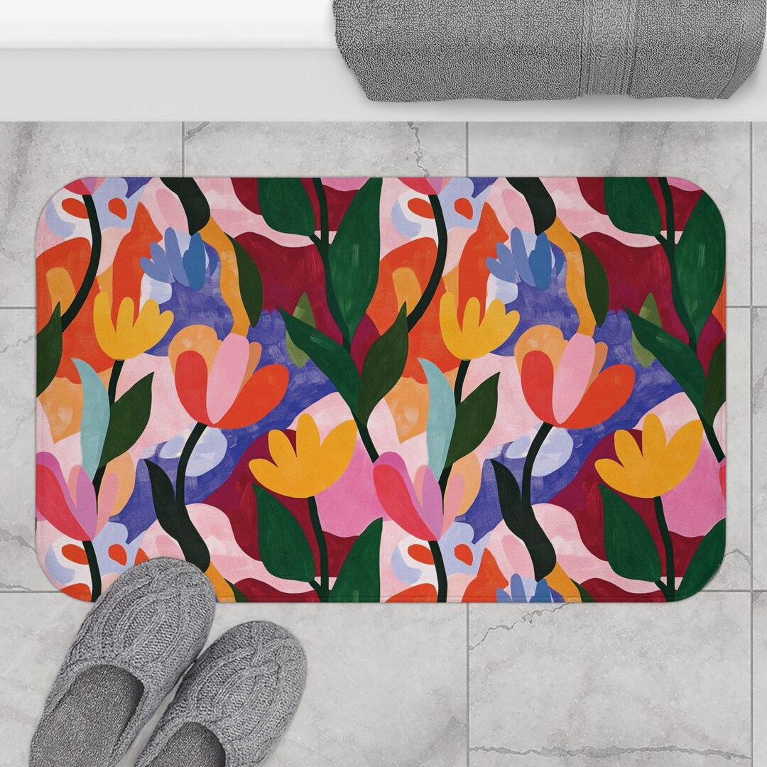 Colorful Floral Bath Mat, Non-slip Shower Rug - Etsy