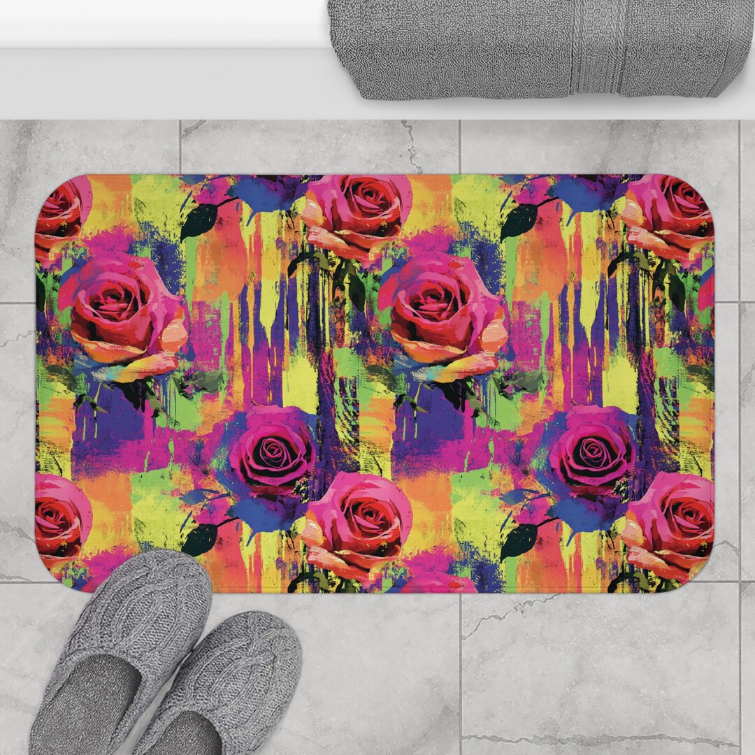 Graffiti Roses Bath Mat- Rose Bathroom Decor, Non-slip Shower Mat ...