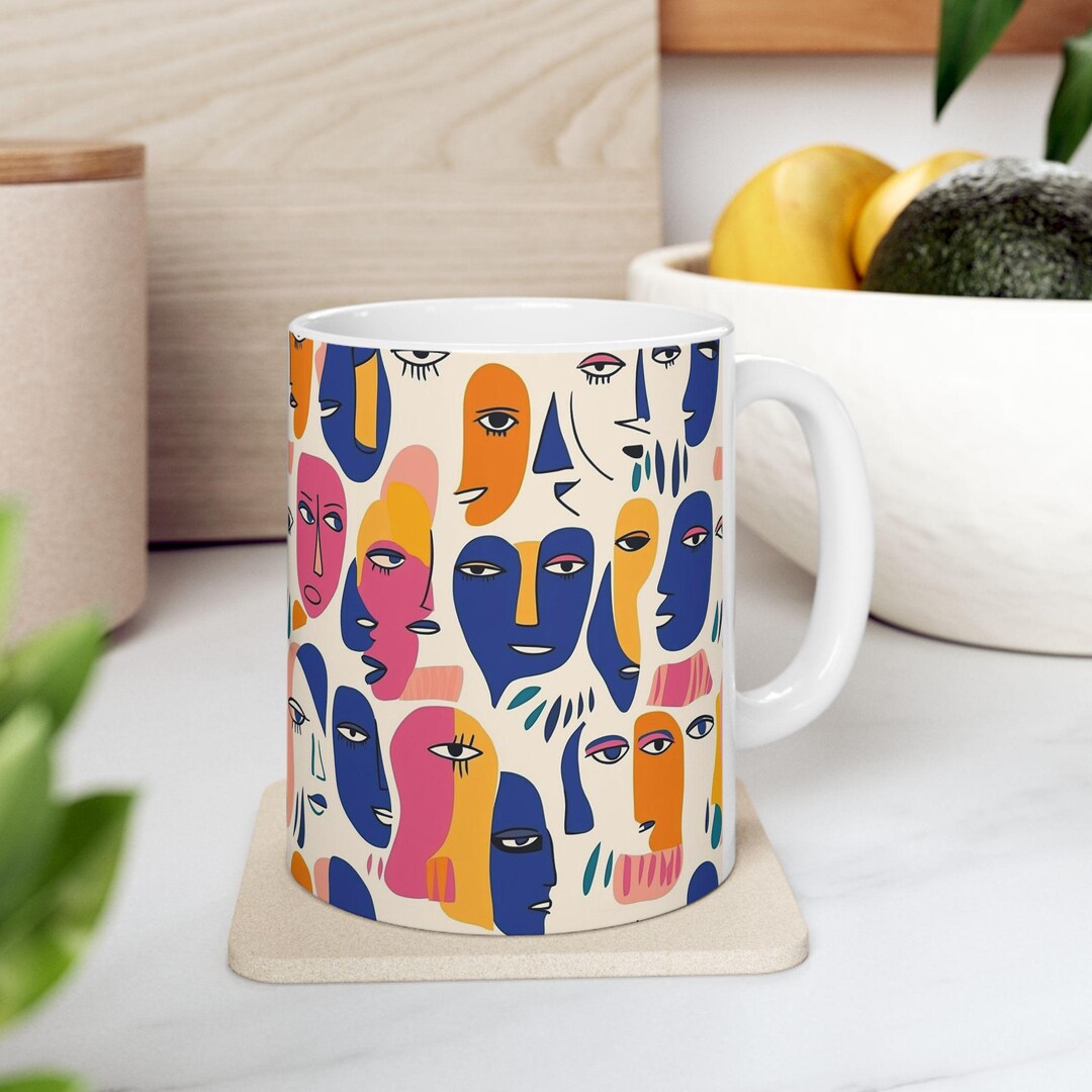 Abstract Faces Ceramic Mug, Unique Face Design, Coffee Cup, Tea Mug ...