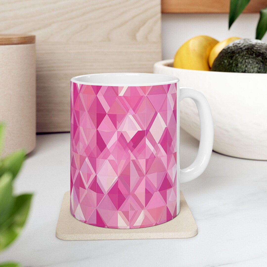 Pink Diamond Mosiac Ceramic Mug, Colorful Coffee Cup, 11oz 15oz Tea Mug ...
