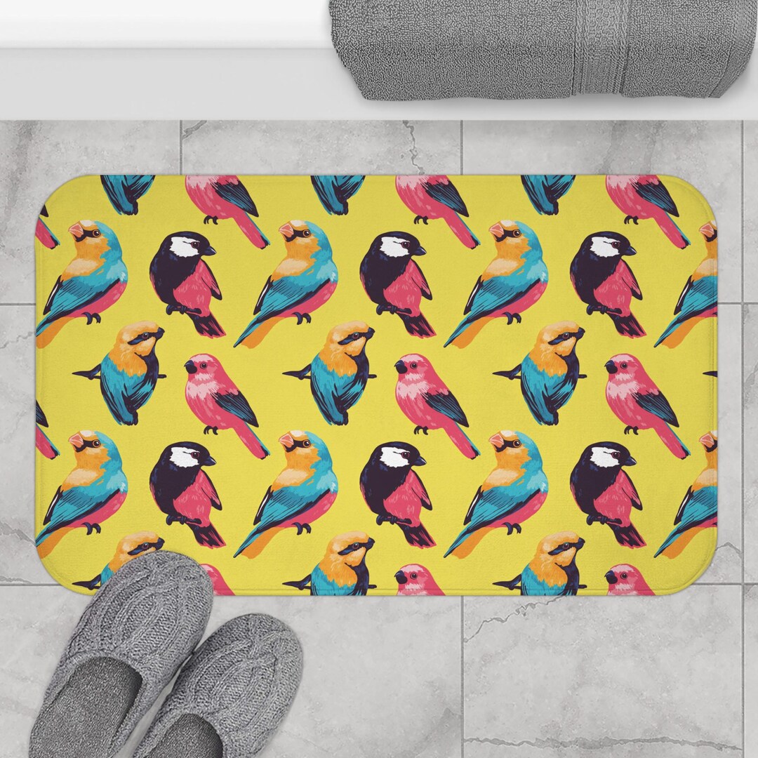 Colorful Bird Bath Mat, Colorful Trendy Bathroom Rug, Bright Birds ...