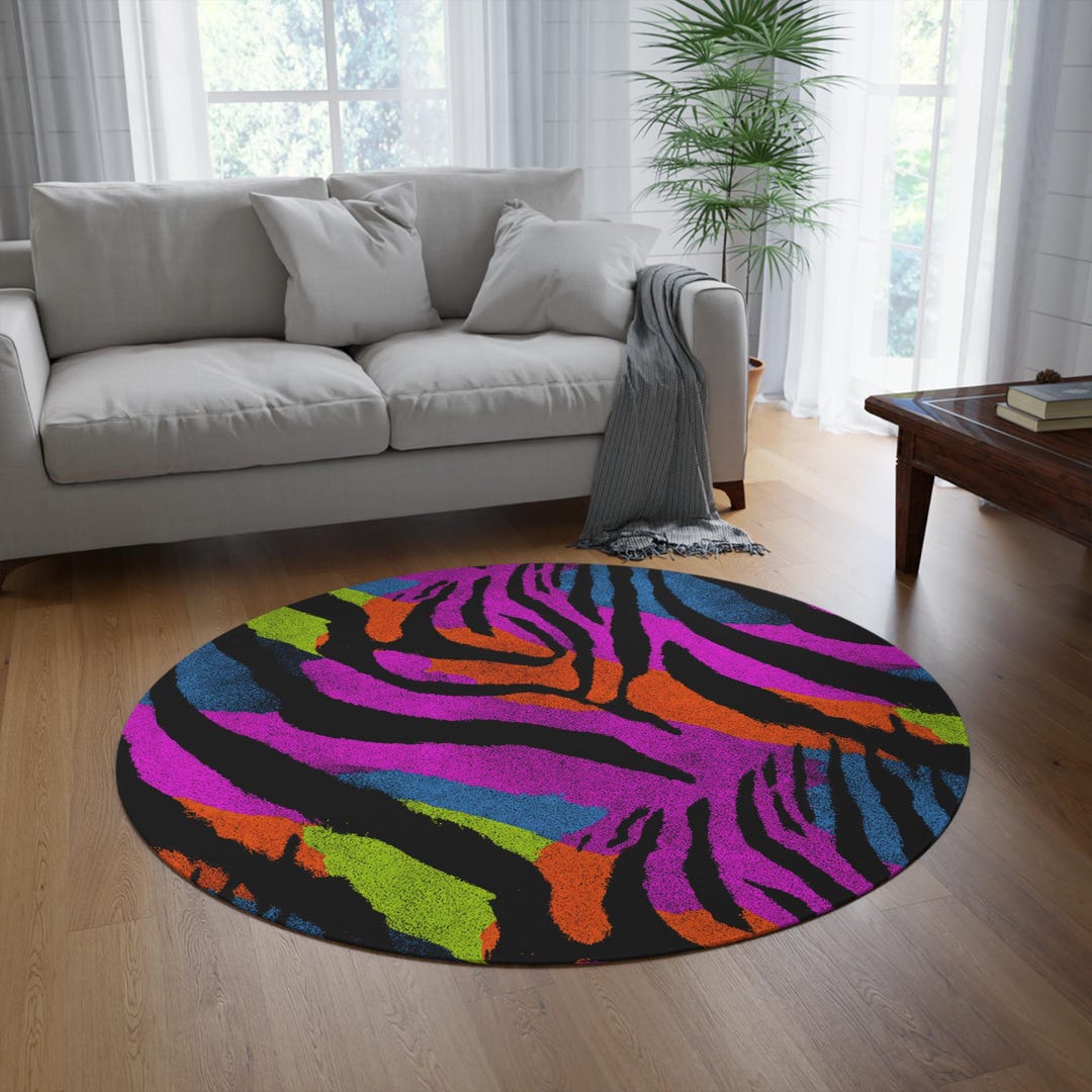 Pop Art Zebra Print Round Rug, Retro Home Decor, Animal Circular Carpet ...