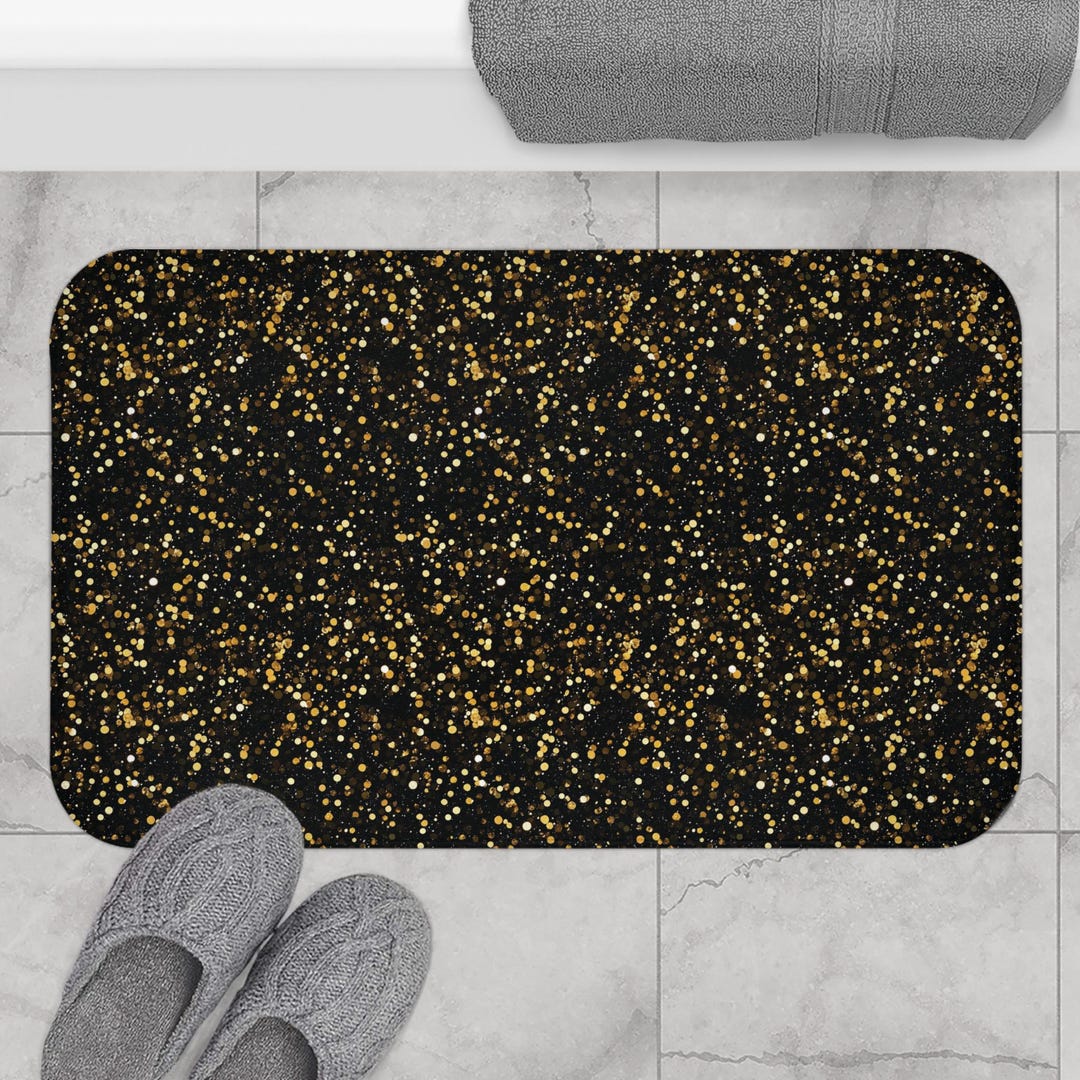 Black and Gold Glitter Bath Mat - Modern Pattern, Bathroom Rug, Shower ...