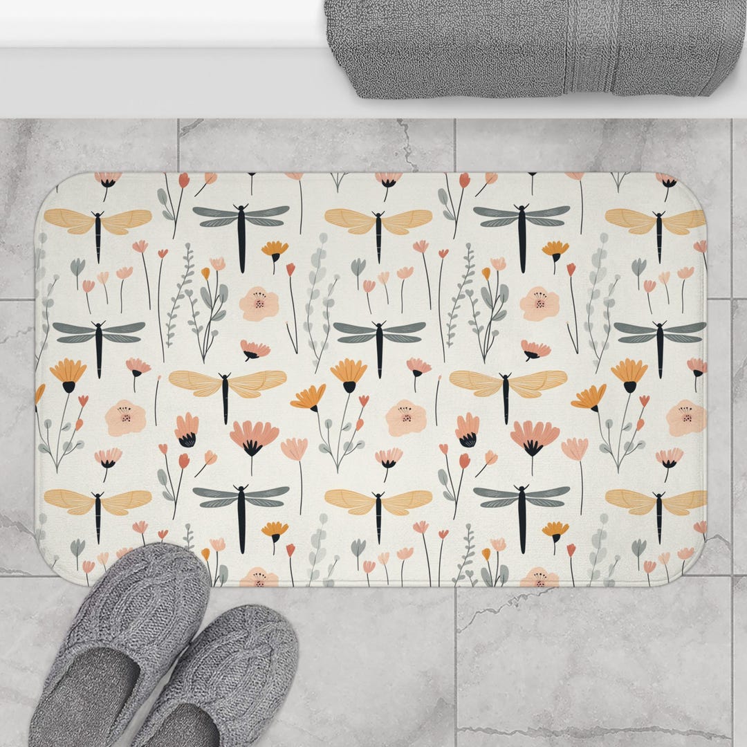 Boho Dragonfly Bath Mat- Nursery Bathroom Decor, Non-slip Shower Mat ...