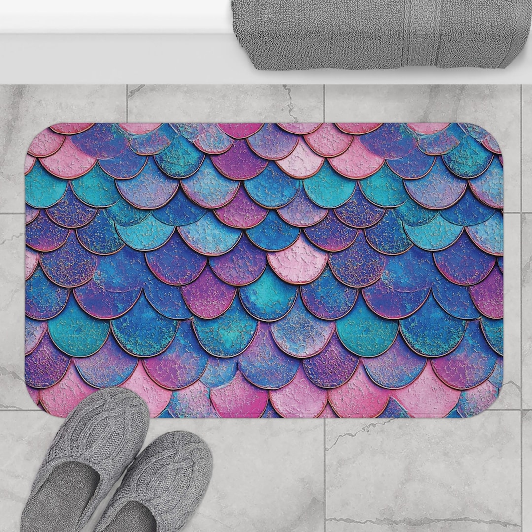 Mermaid Tail Bath Mat Rug, Under the Sea Bathroom Decor, Ocean Theme ...