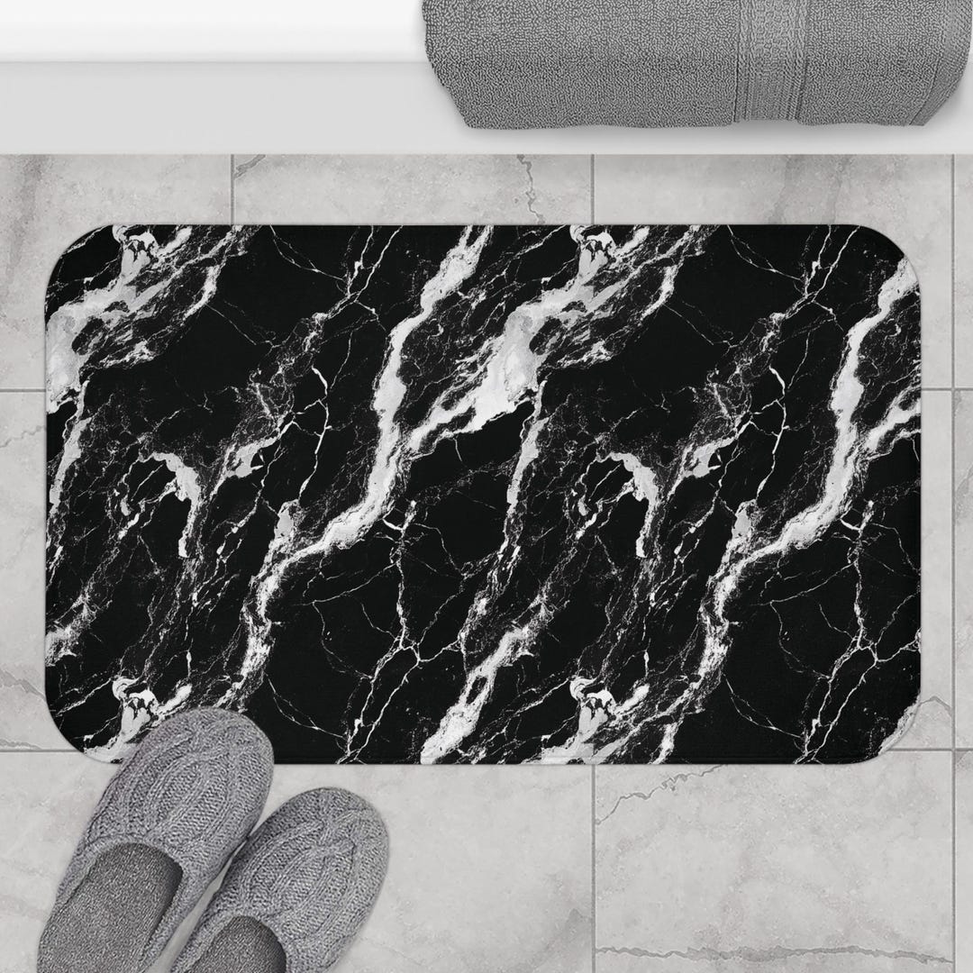 Black and White Marble Bath Mat, Non-slip Shower Rug - Etsy