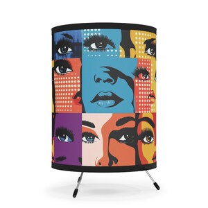 Retro Faces Pattern Tripod Lamp - Etsy