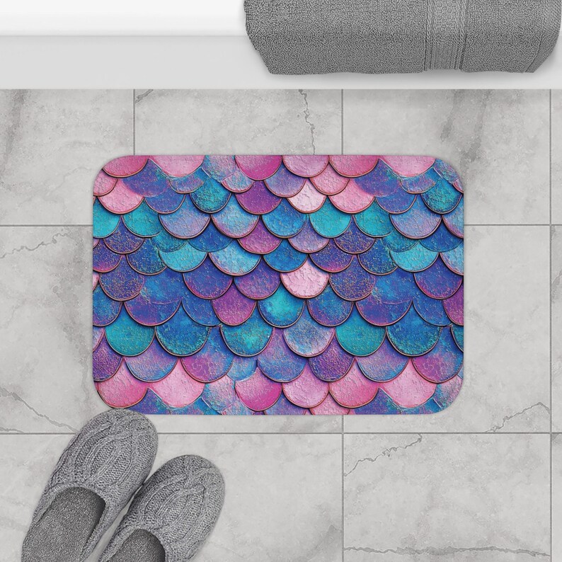 Mermaid Tail Bath Mat Rug, Under the Sea Bathroom Decor, Ocean Theme ...