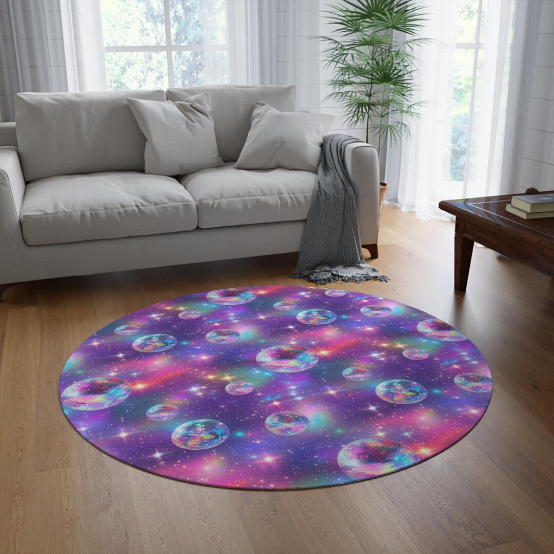 Purple Disco Space Round Rug, Circular Carpet - Etsy