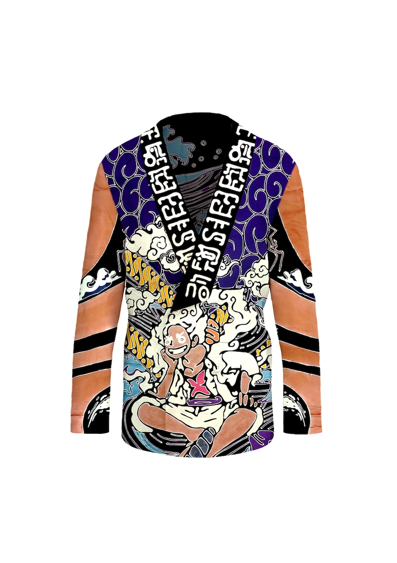 Hand-drawn One Piece Luffy Sun God Nika Batik Shirt: Satin Silk Anime ...