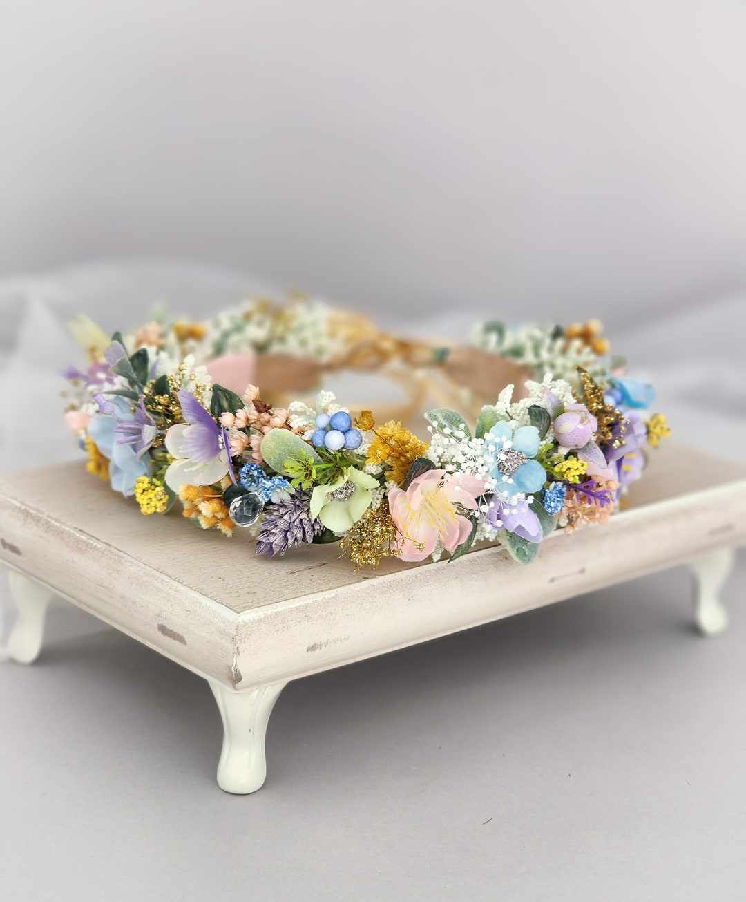 Rainbow Flower Crown, Wedding Hair Accessory, Purple Wildflower Halo ...