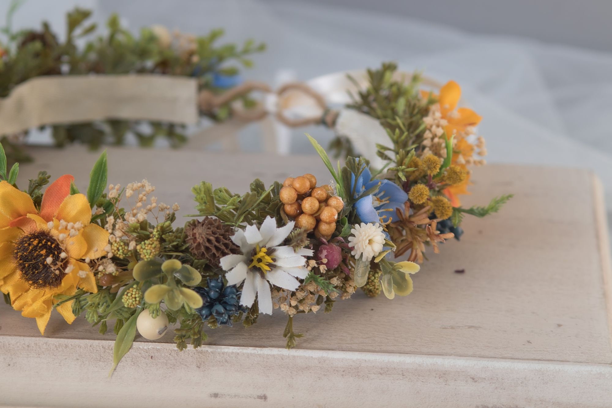 Rustic Sunflower Flower Crown, Woodland Bridal Halo, Flower Girl Hair ...