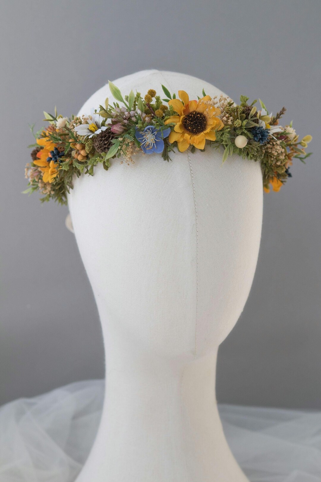 Rustic Sunflower Flower Crown, Woodland Bridal Halo, Flower Girl Hair ...