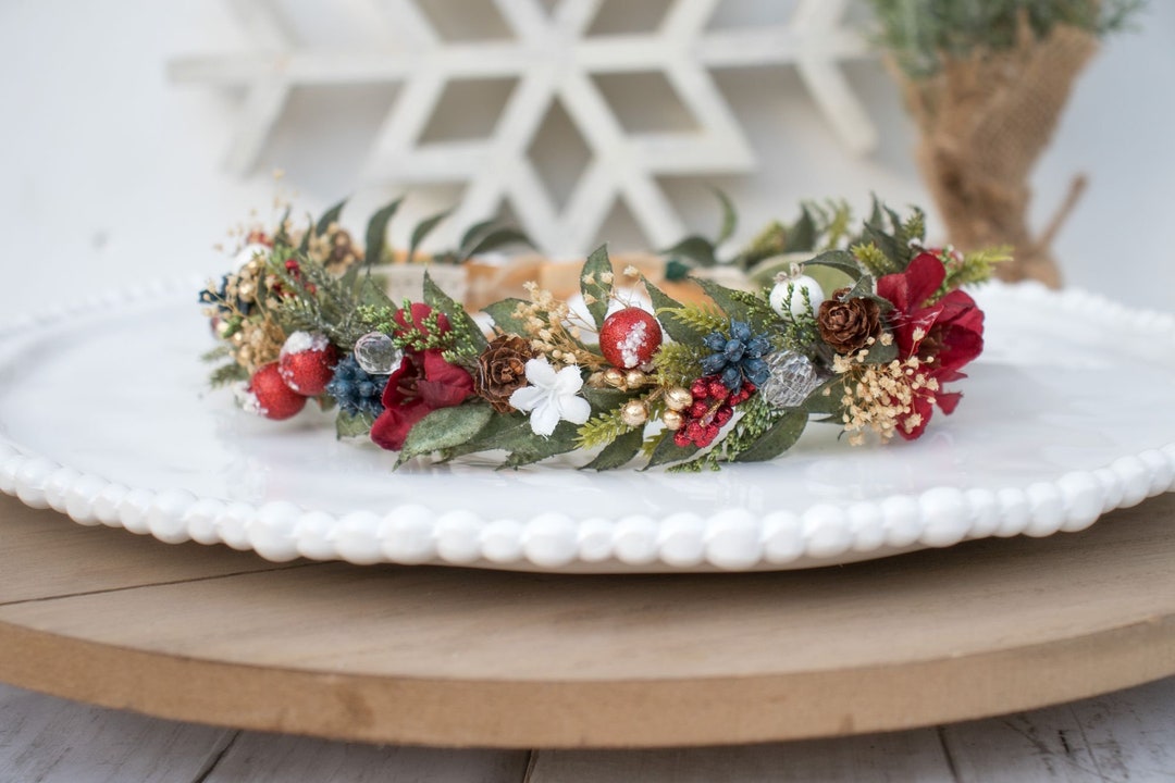 Vintage Christmas Holiday Winter Flower Crown - Full Halo -evergreen ...