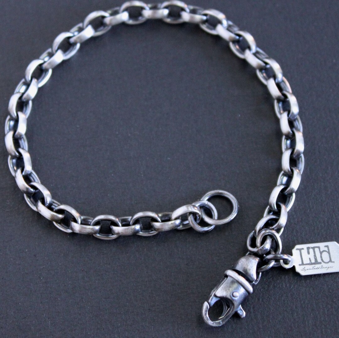 Mens Heavy Silver Oval Rolo Chain Bracelet - Etsy