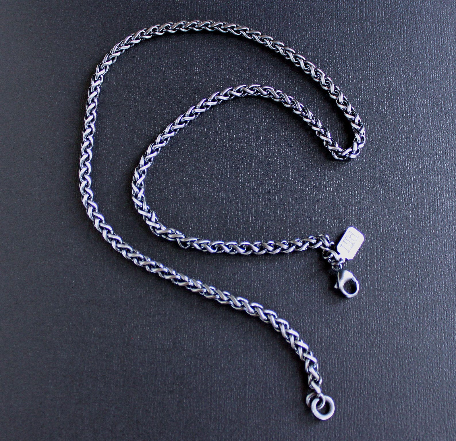 Mens 4mm Wheat Chain Necklace, Oxidized Sterling Silver - Etsy