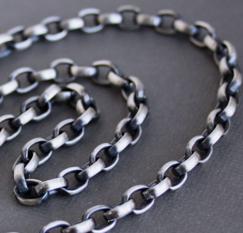 Mens Heavy Oval Rolo Chain Sterling Silver Necklace | Etsy