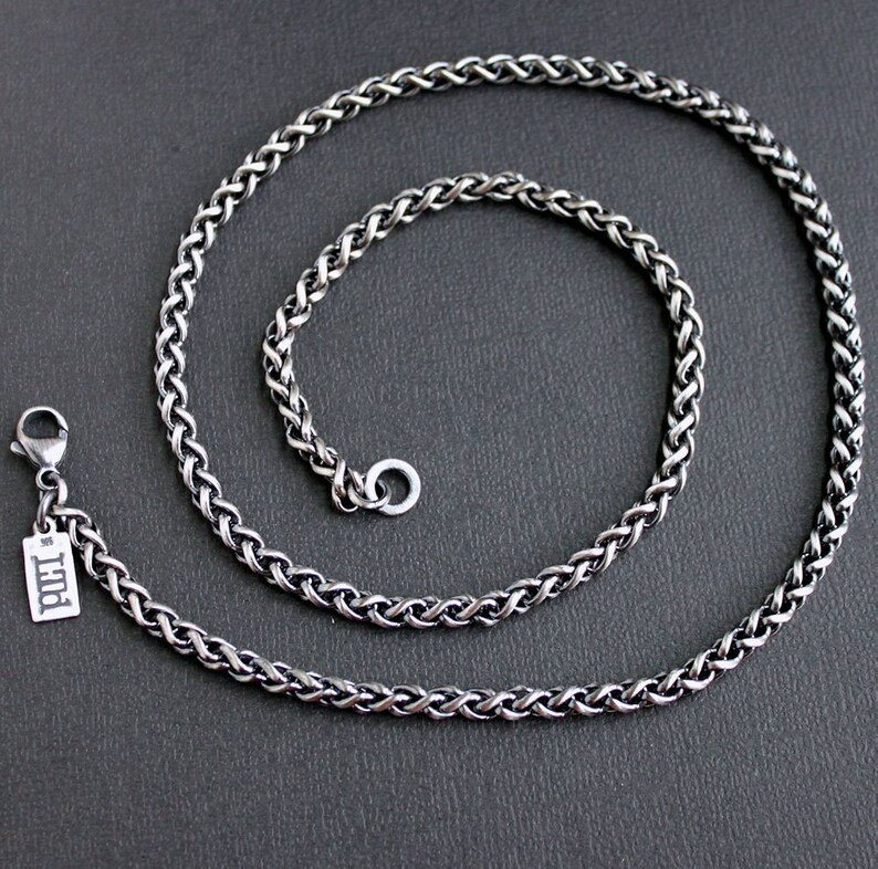 Mens 4mm Wheat Chain Necklace Oxidized Sterling Silver | Etsy