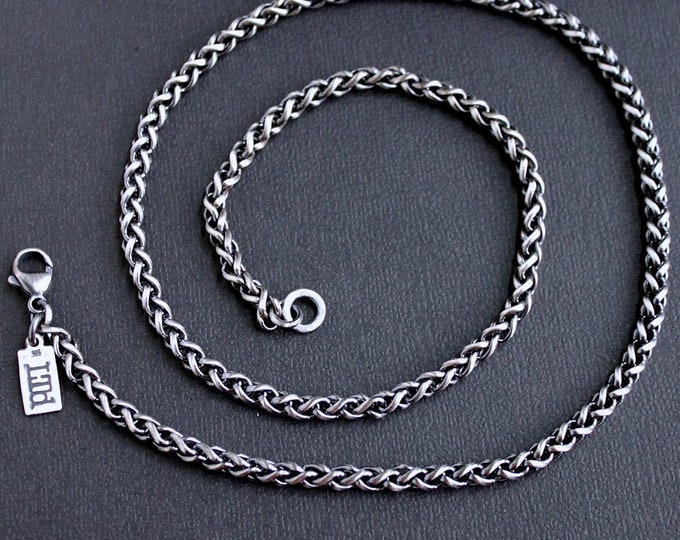 Mens 4mm Wheat Chain Necklace, Oxidized Sterling Silver - Etsy