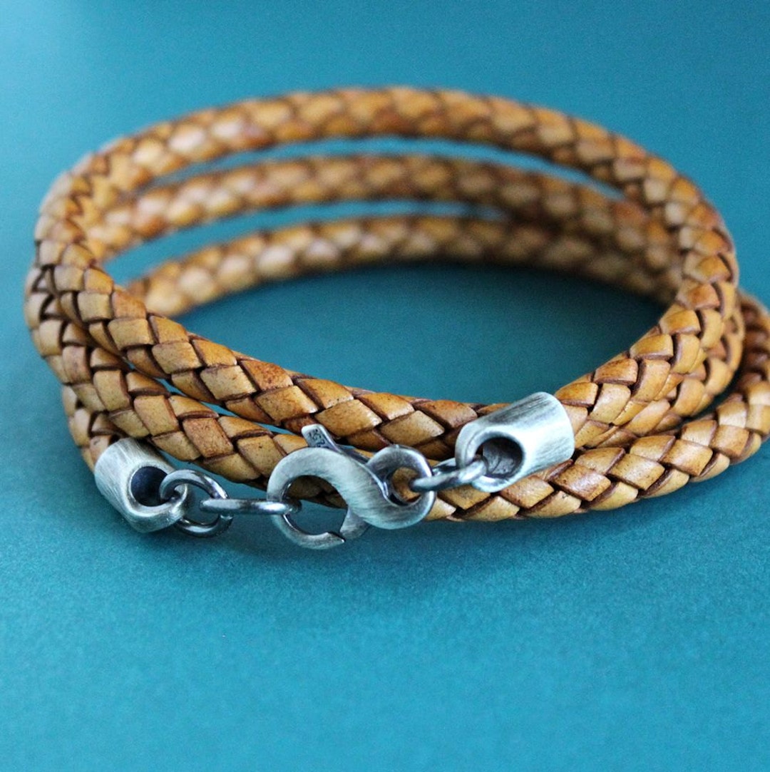 Mens Leather Braid Wrap Bracelet, Sterling Silver Clasp - Etsy