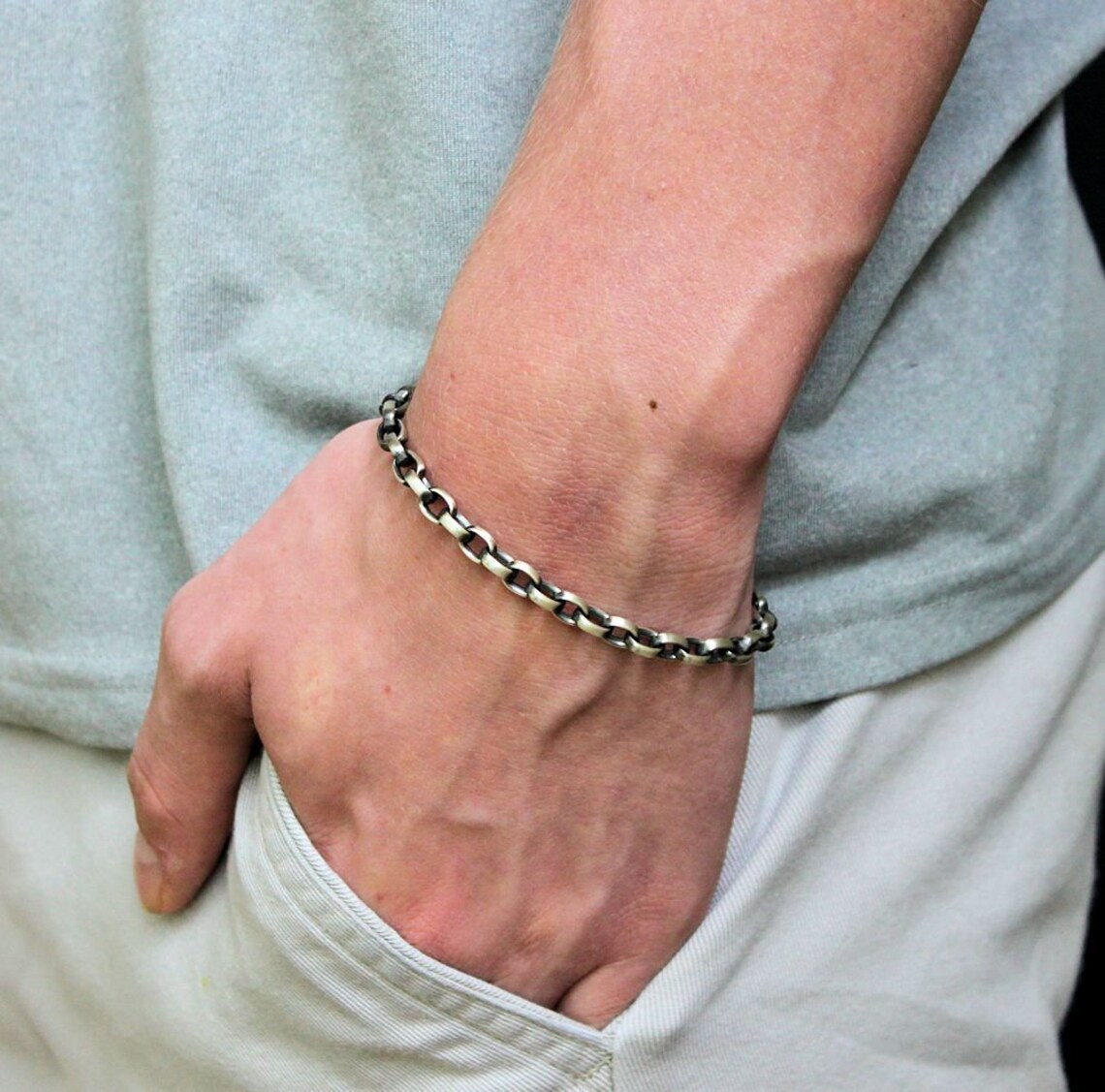 Mens Heavy Oval Rolo Chain Sterling Silver Necklace | Etsy