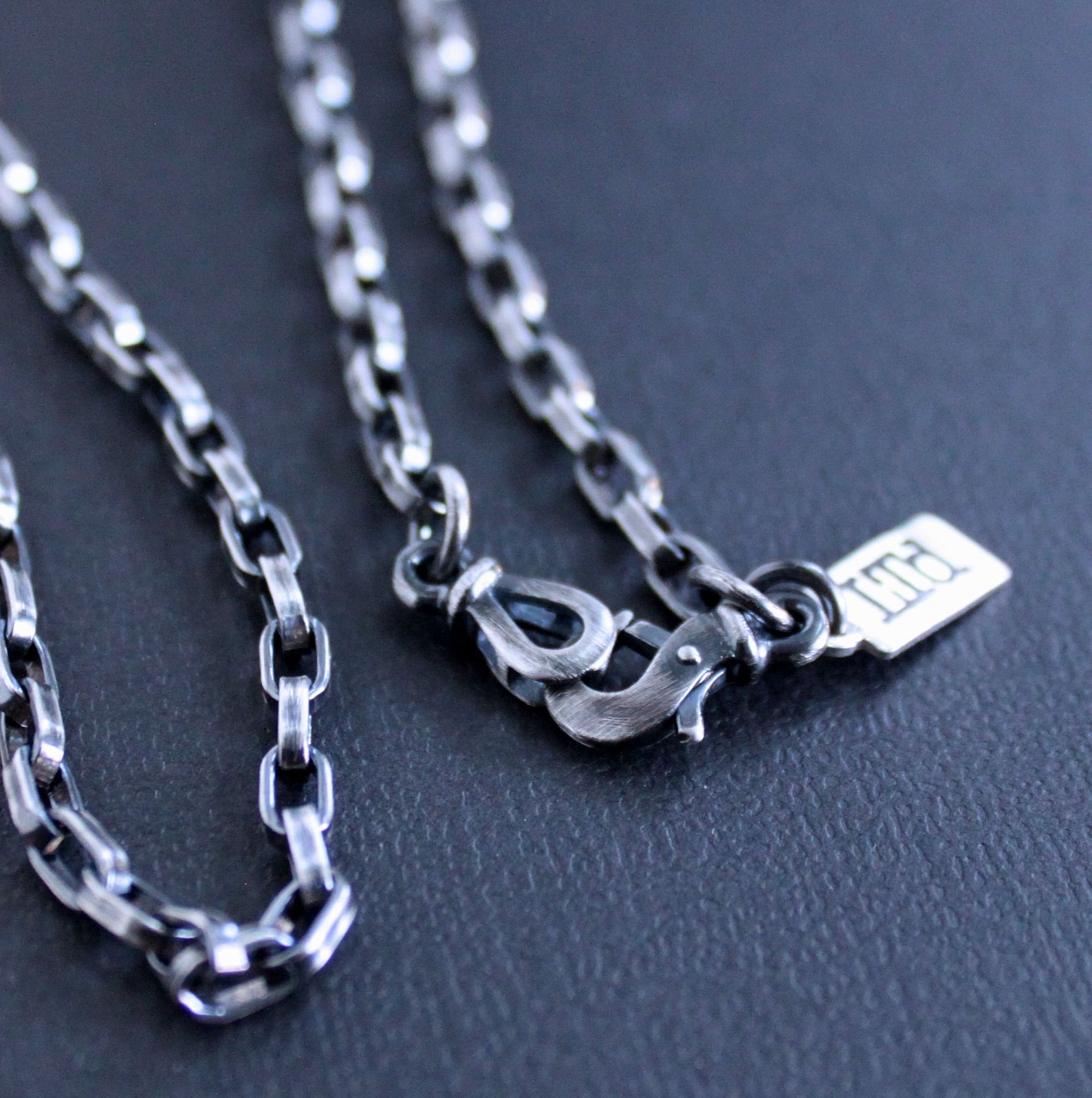 Mens Oval Silver Cable Chain Necklace Oxidized Sterling - Etsy