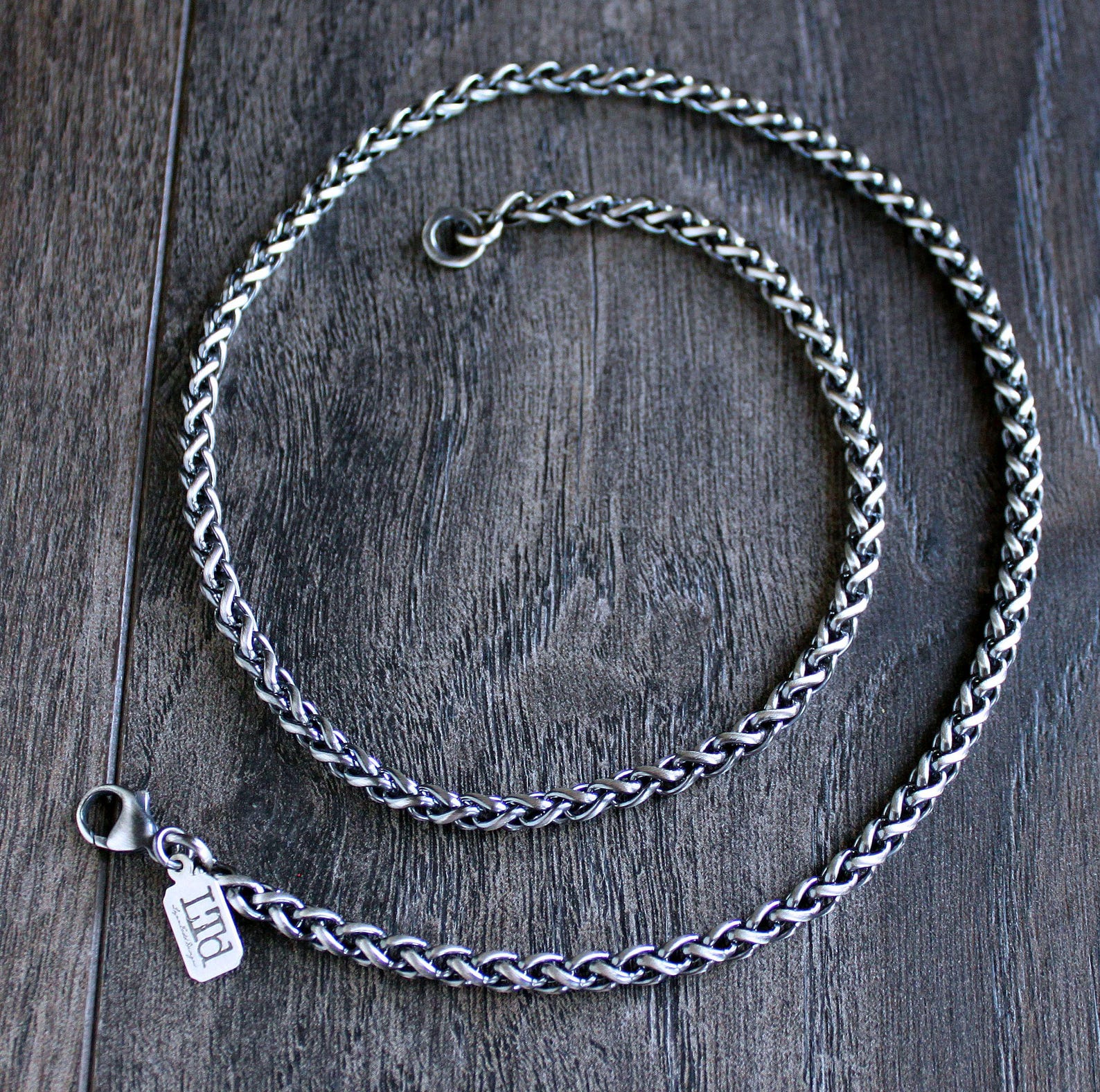 Mens 4mm Wheat Chain Necklace, Oxidized Sterling Silver - Etsy