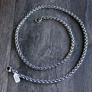 Mens 4mm Wheat Chain Necklace, Oxidized Sterling Silver - Etsy