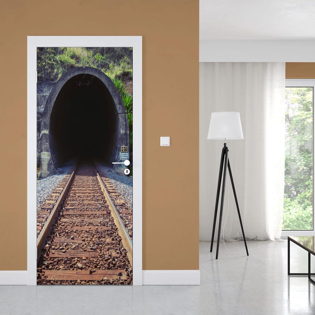 Train Tunnel Entrance Door Mural, Railroad and Tunnel Door Decal, Wall ...