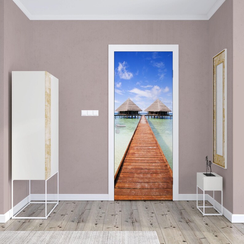 Tropical Resort Door Mural, Beach Door Decal Home Decor, Office Decor ...