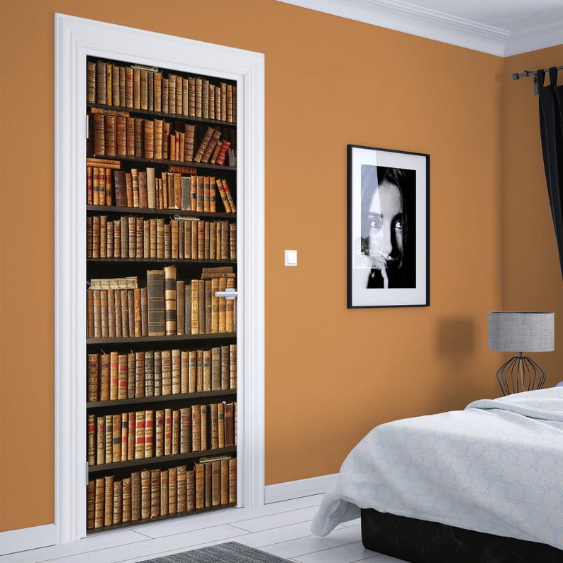 Old Bookshelf Door Mural, Book Lovers, Book Shelf, Door Decal, Reading ...