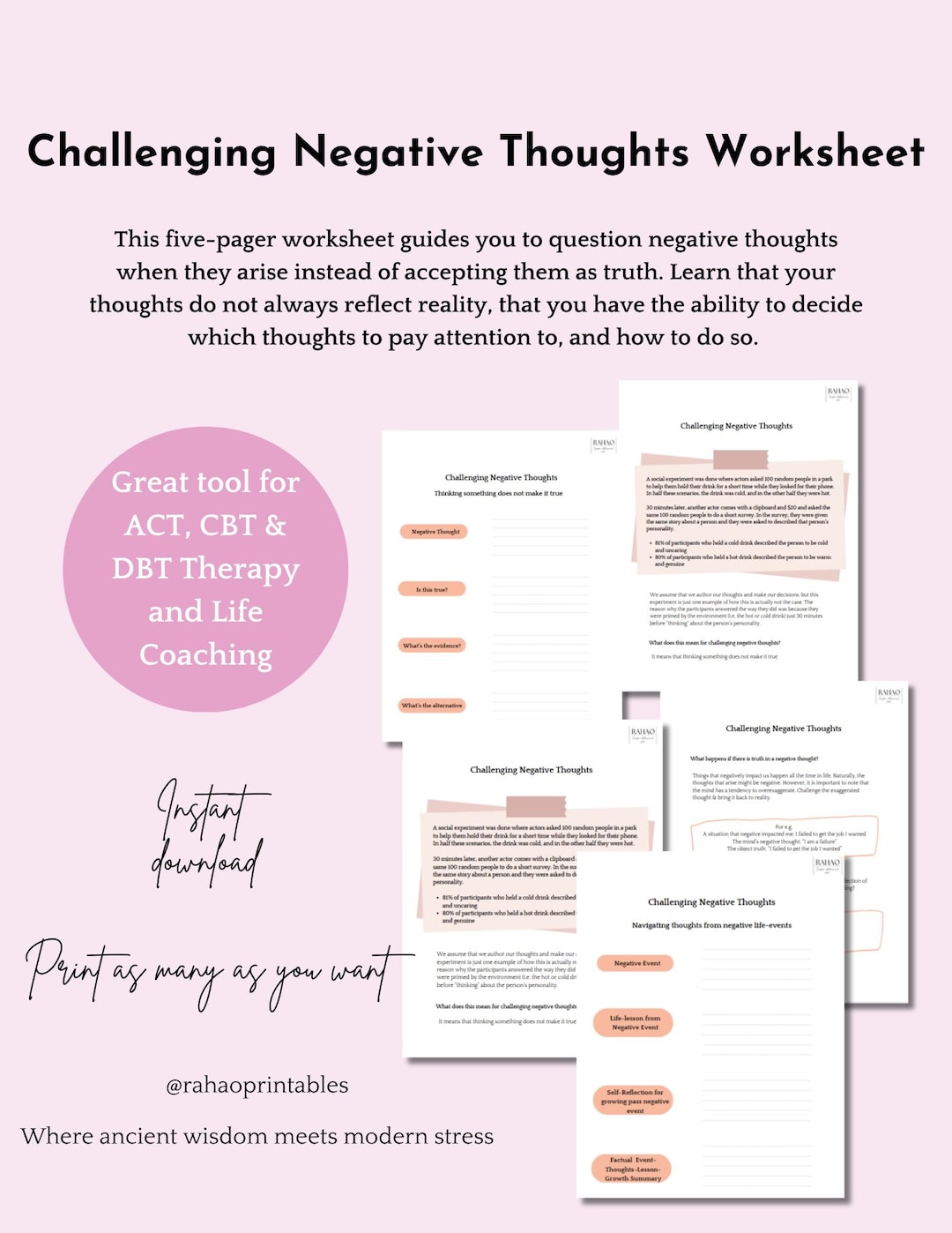 Challenging Negative Thoughts Worksheet | Stop Negative Thinking ...