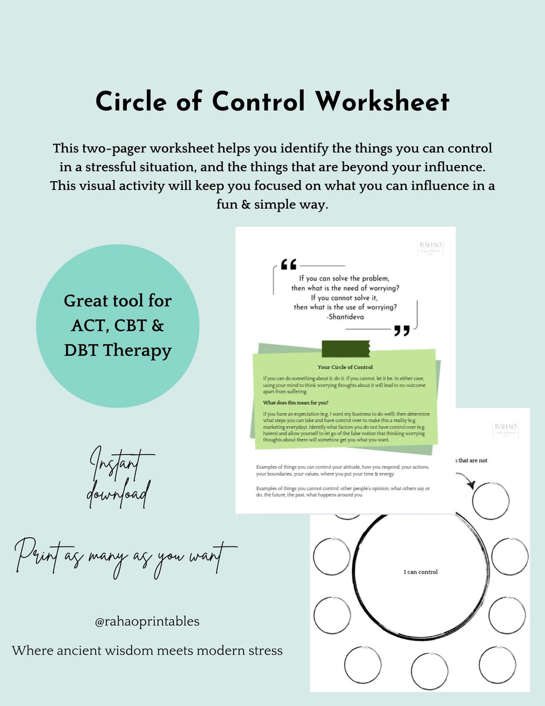 Circle of Control Worksheet, Tools for Therapists, DBT, ACT Resources ...