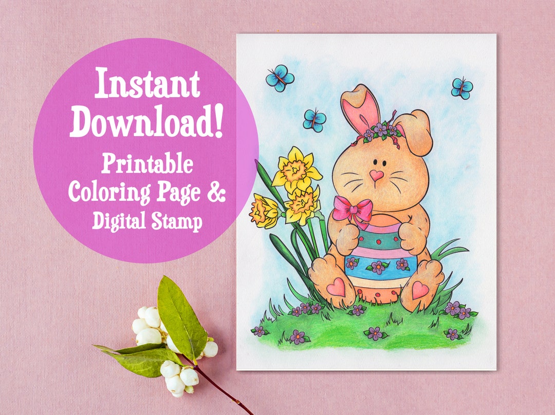 Easter Bunny Printable Coloring Page Digital Stamp - Etsy Canada