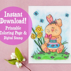 Easter Bunny Printable Coloring Page Digital Stamp - Etsy Canada