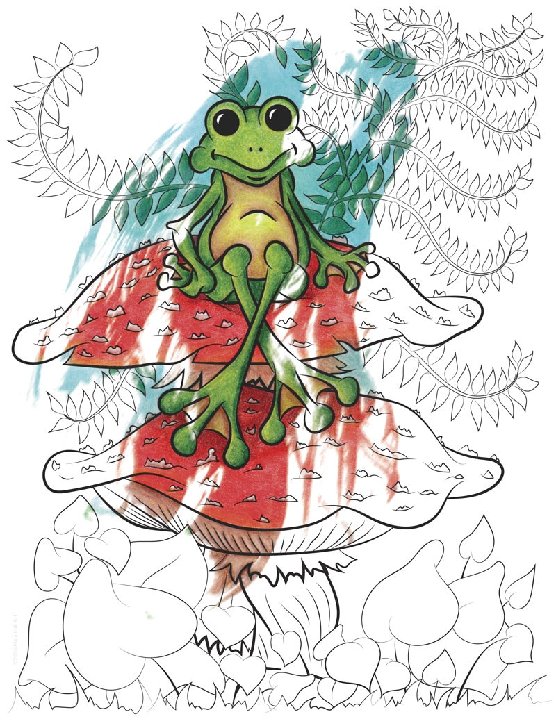 Adorable Toadstool Coloring Page & Digital Stamp - Frogs, Mushrooms ...