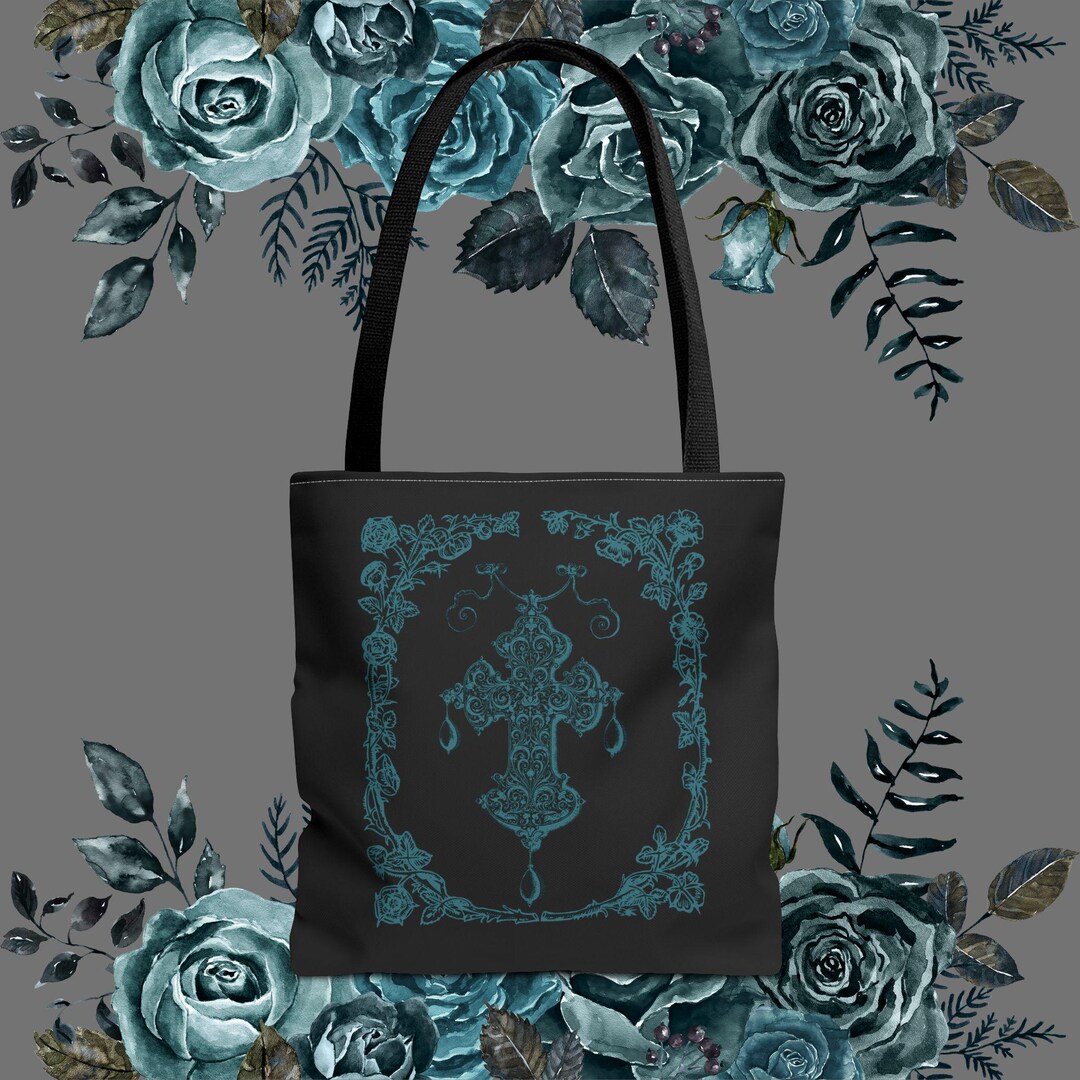 Gothic Cross Roses Tote Bag, Alternative Purse Shoulder Bag Shopping ...